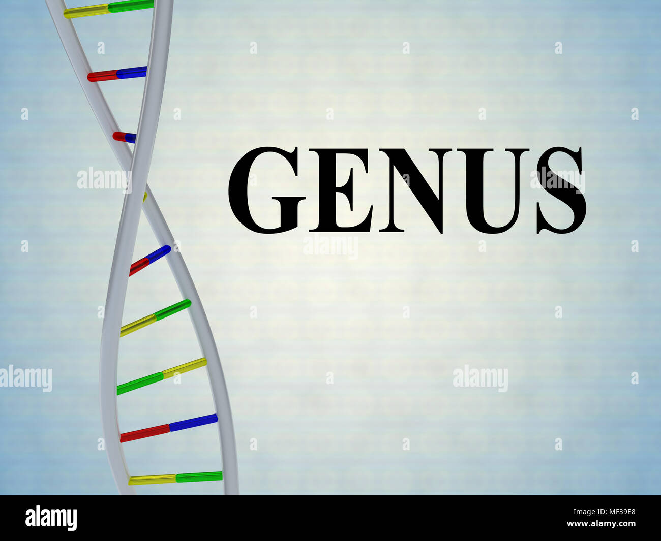 3D illustration of GENUS script with DNA double helix , isolated on ...