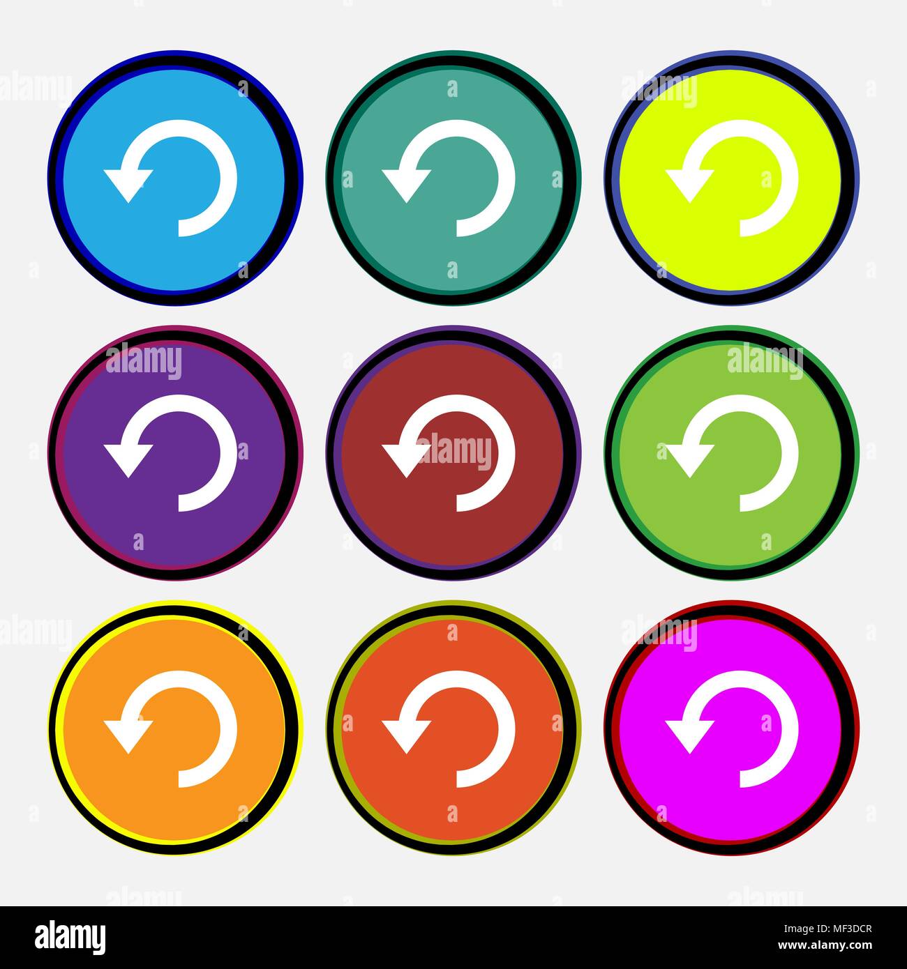 Upgrade, arrow, update icon sign. Nine multi-colored round buttons ...
