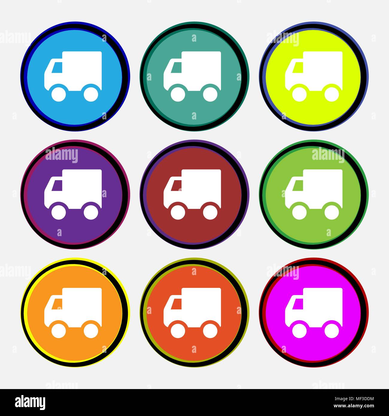Delivery truck icon sign. Nine multi-colored round buttons. Vector ...