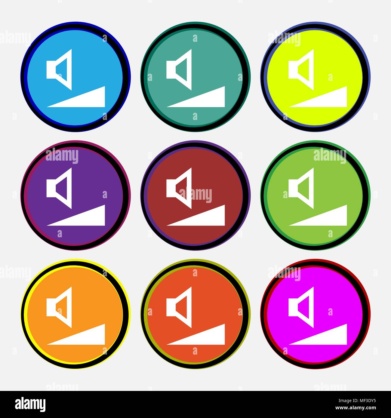 volume, sound icon sign. Nine multi colored round buttons. Vector ...