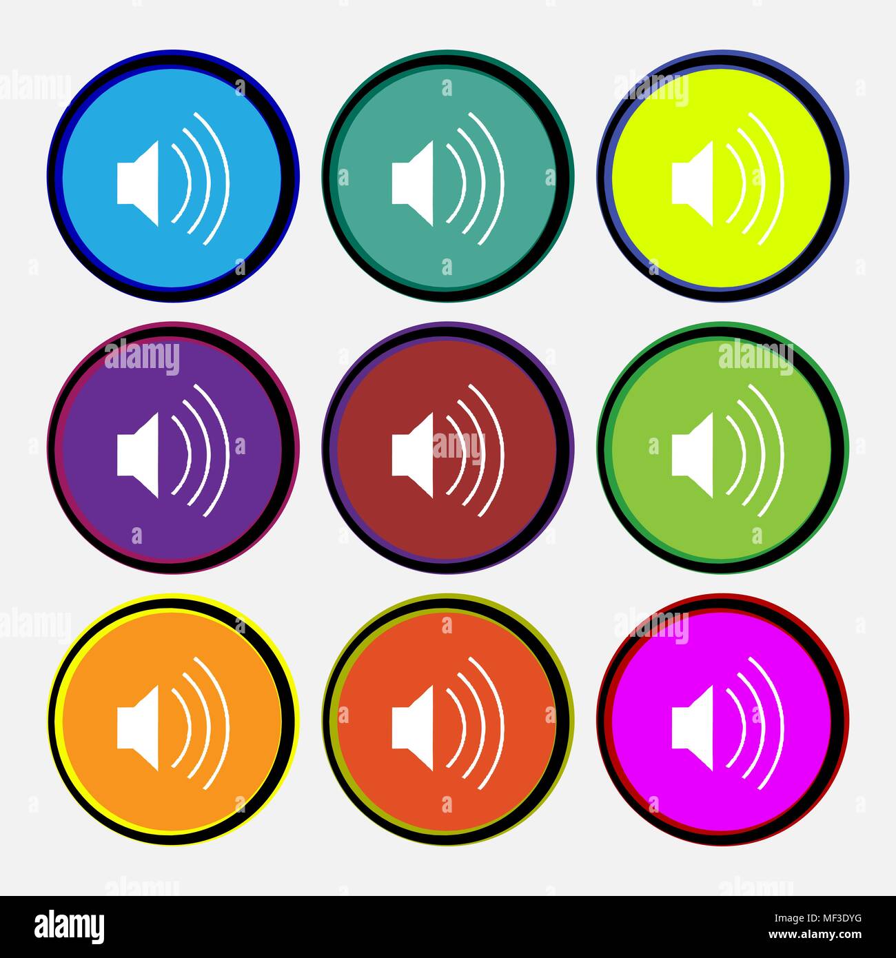 volume, sound icon sign. Nine multi colored round buttons. Vector illustration Stock Vector ...