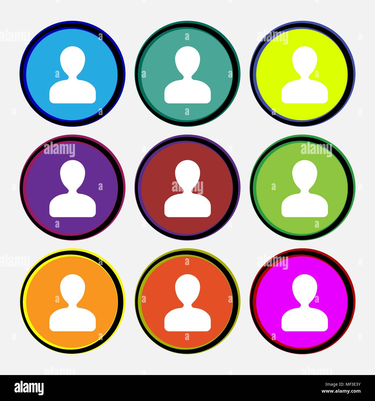 male silhouette icon sign. Nine multi colored round buttons. Vector ...