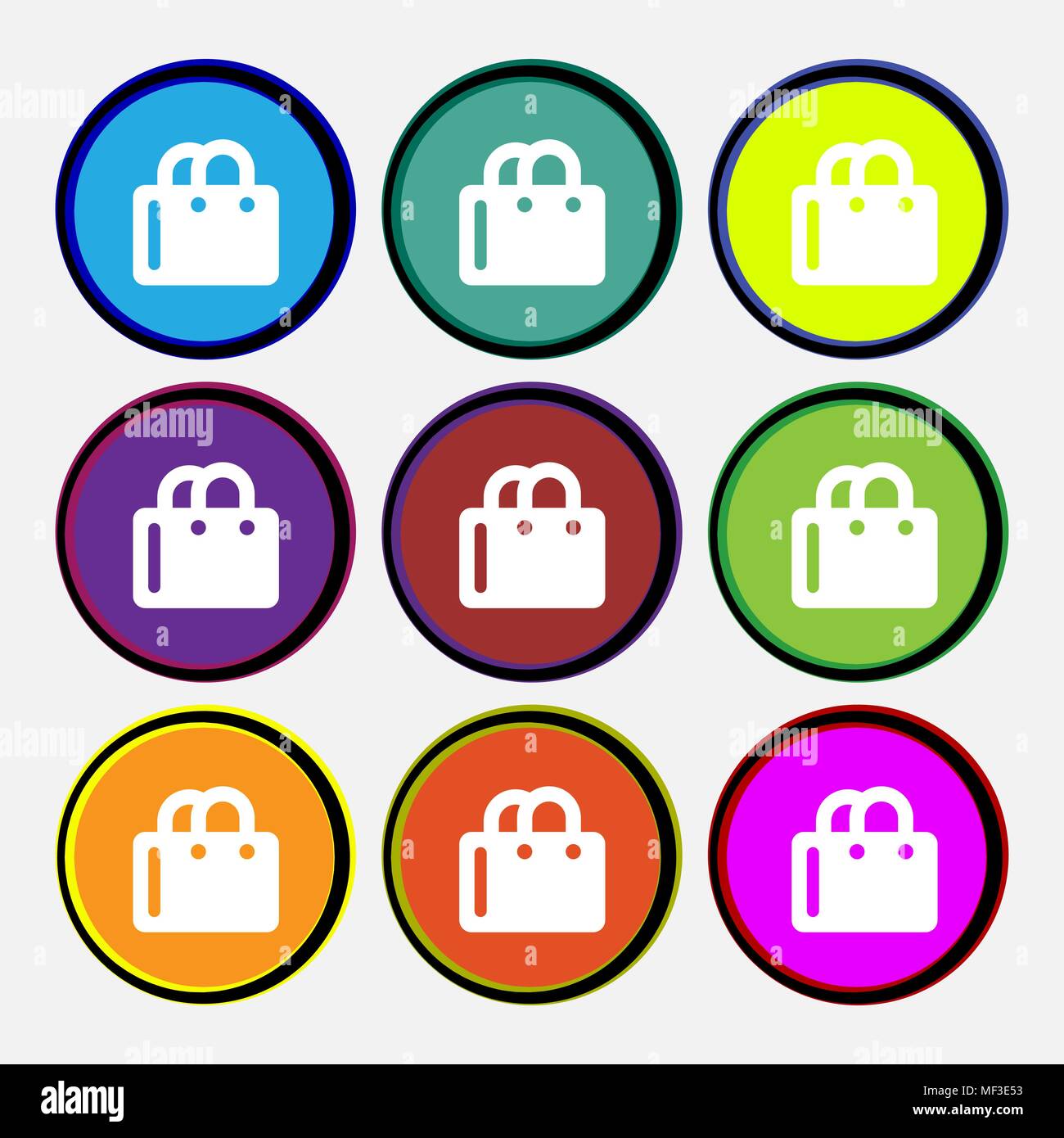 shopping bag icon sign. Nine multi colored round buttons. Vector ...