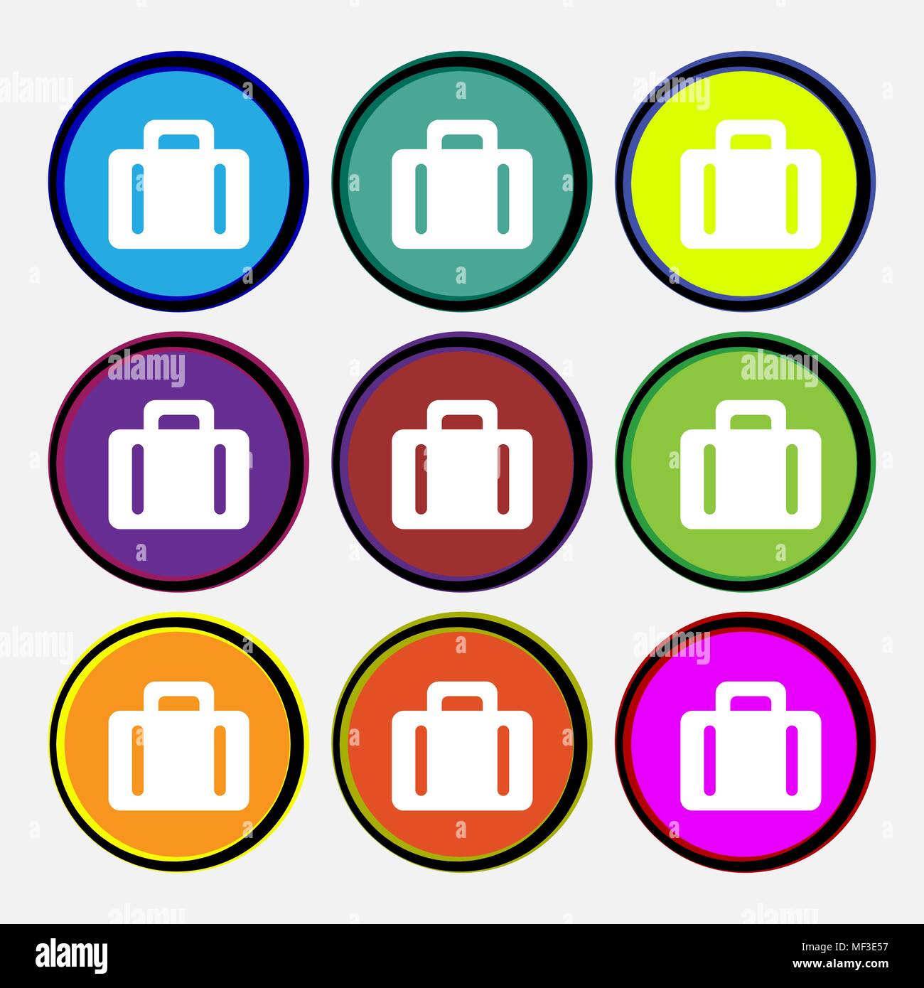 suitcase icon sign. Nine multi colored round buttons. Vector ...
