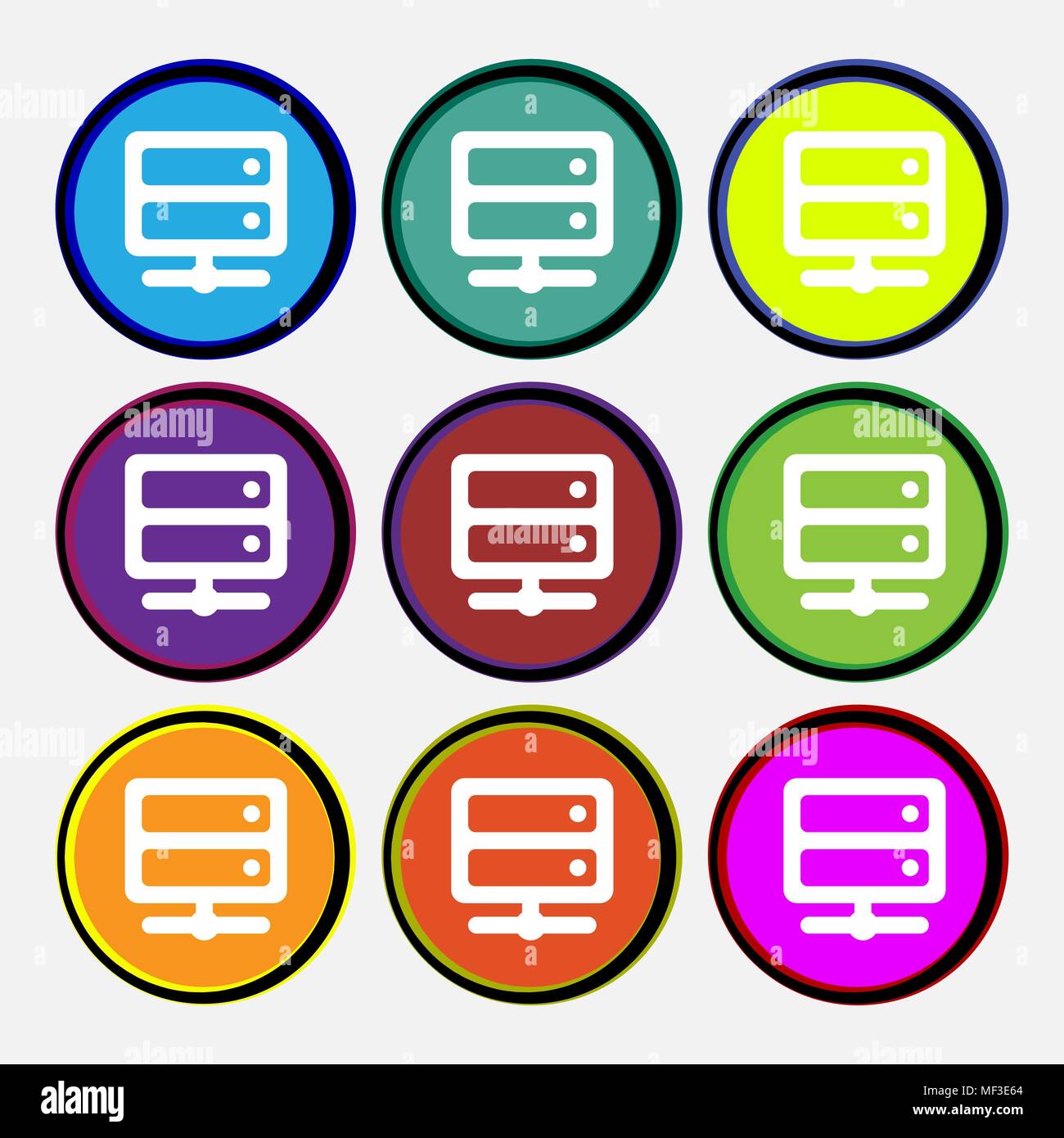 Server icon sign. Nine multi colored round buttons. Vector illustration ...