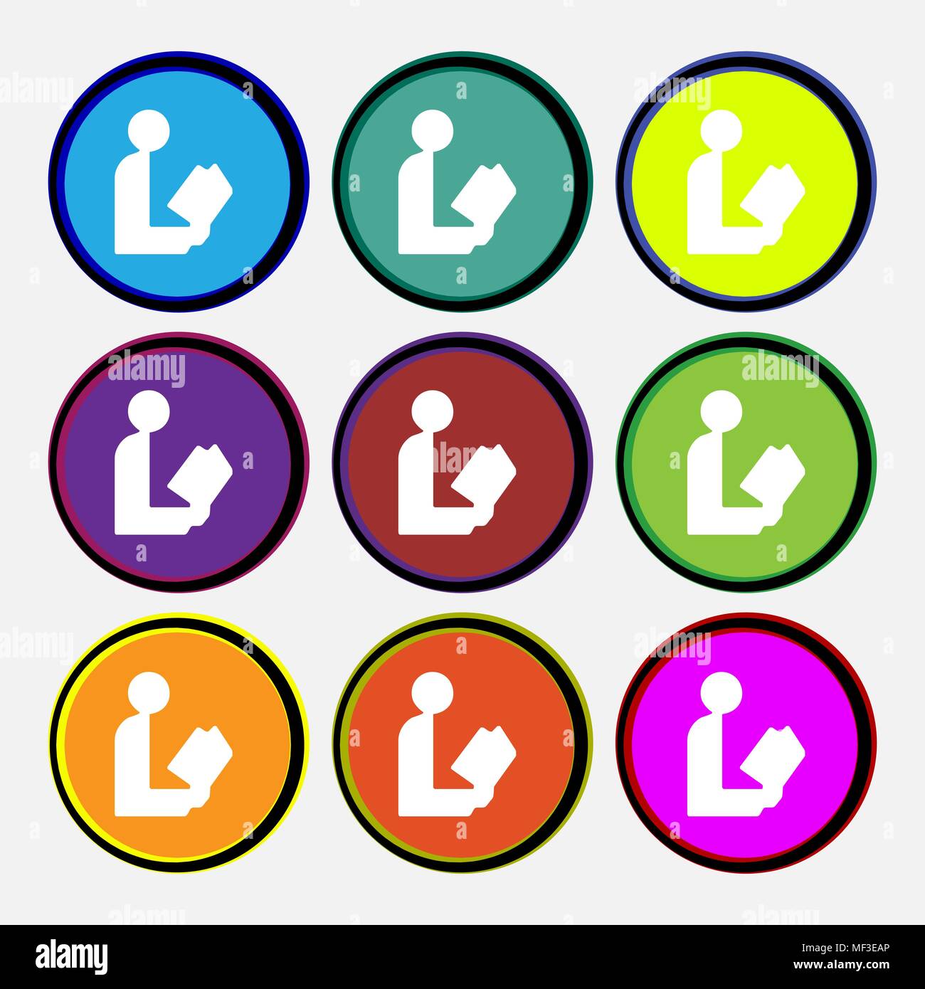 read a book icon sign. Nine multi colored round buttons. Vector ...