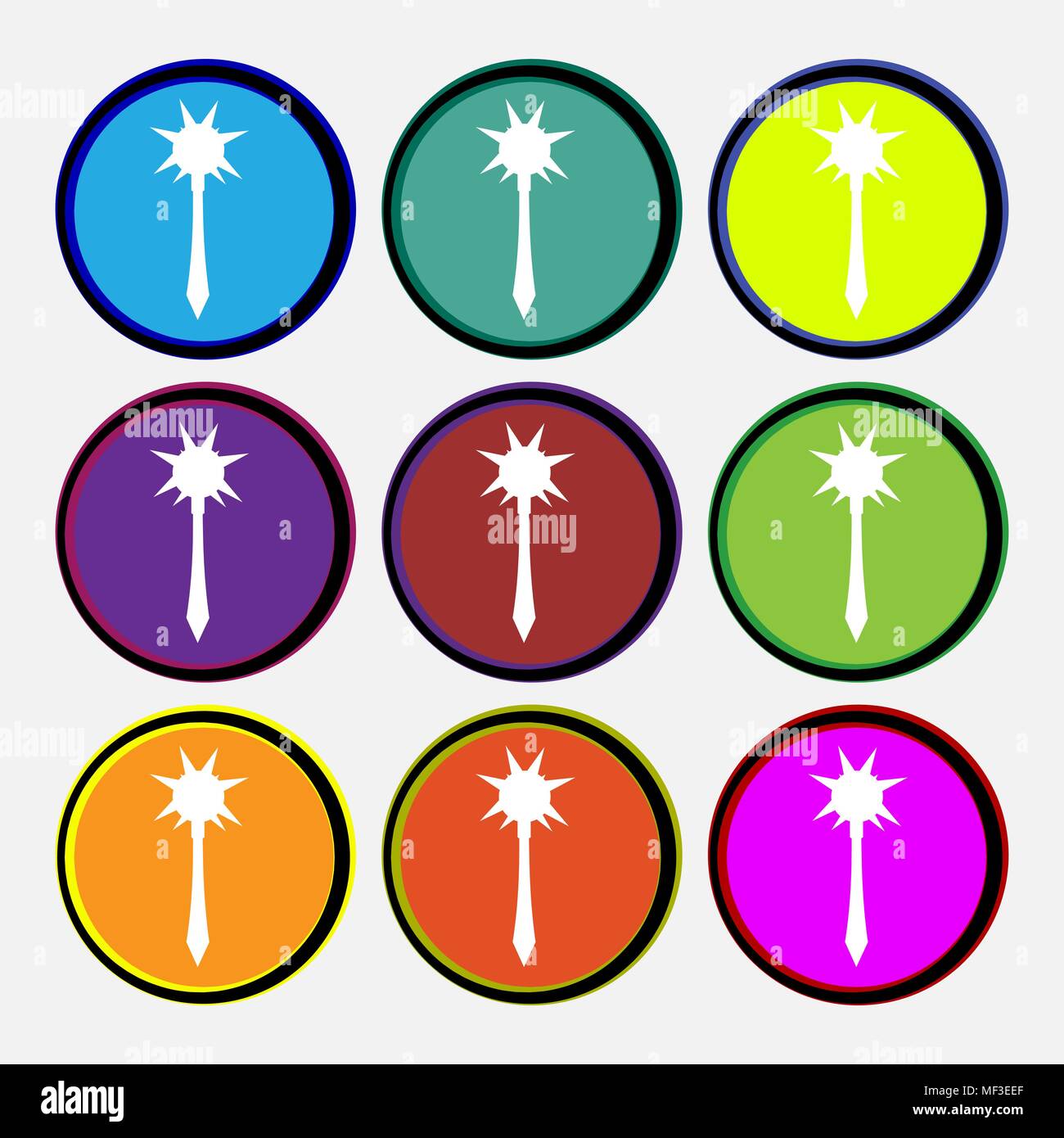 Mace icon sign. Nine multi colored round buttons. Vector illustration ...