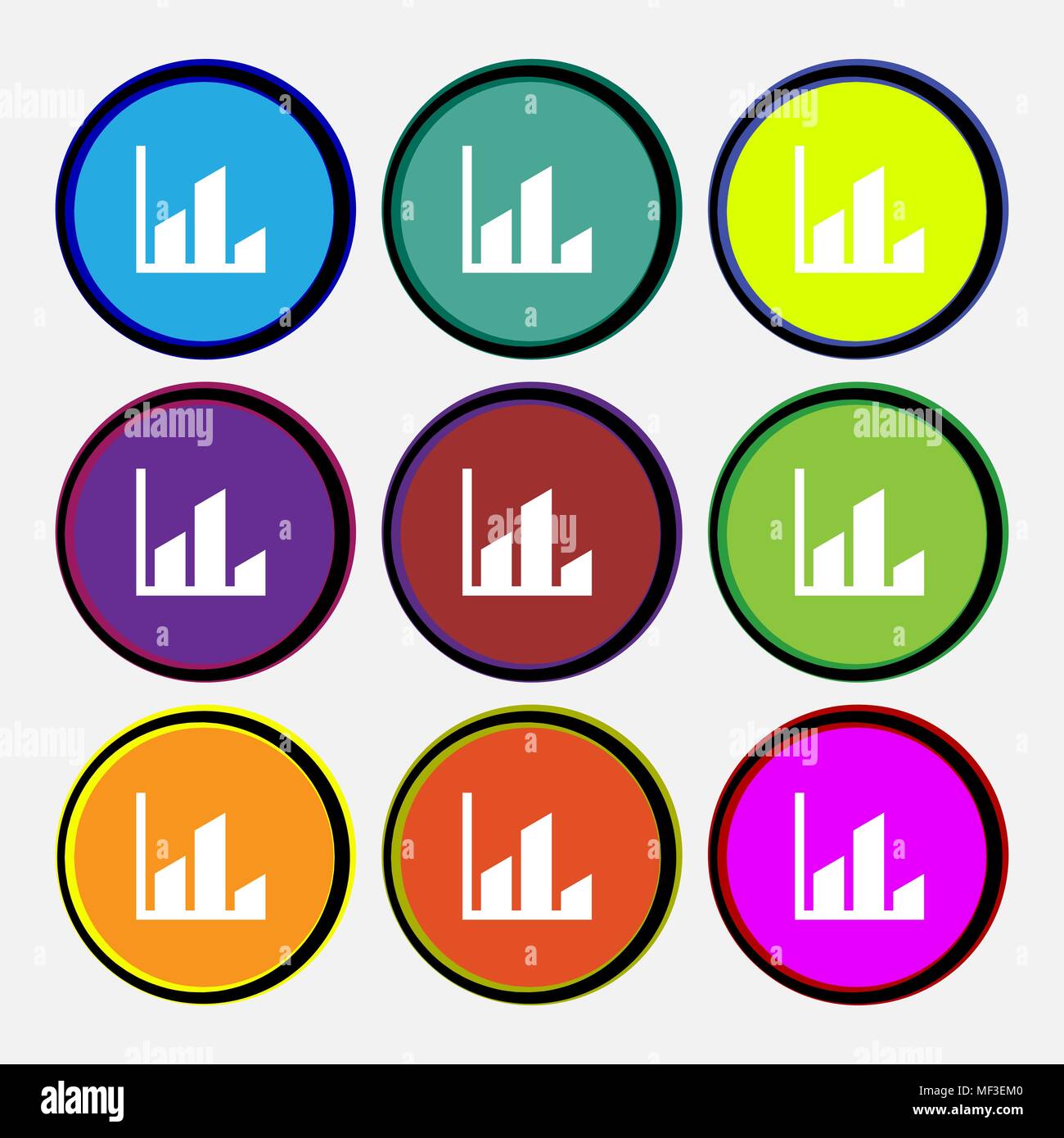 Chart icon sign. Nine multi colored round buttons. Vector illustration ...