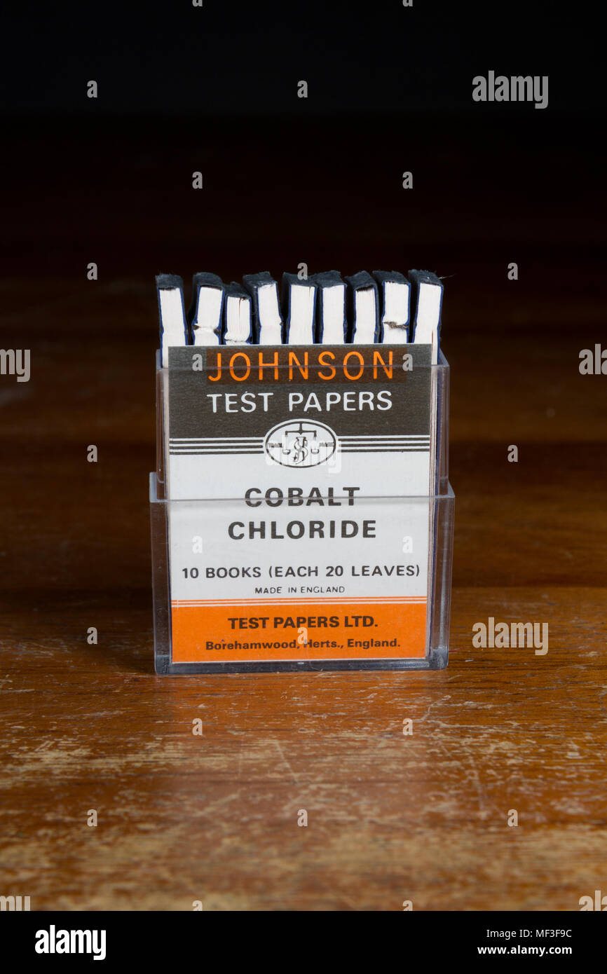A container of Johnson cobalt chloride test papers as used in a UK ...