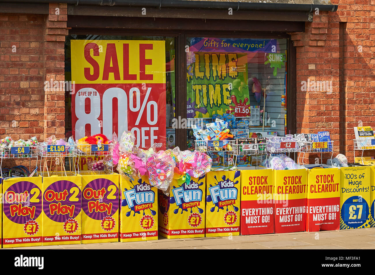 Retail premises The Works with discount sale signs in the window Stock ...
