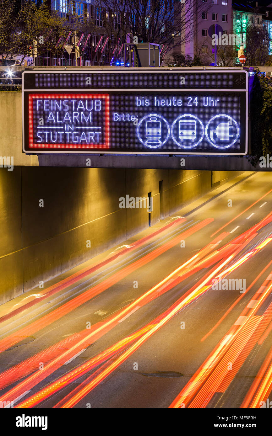 Germany, Stuttgart, Warning sign for particulate pollution on street ...