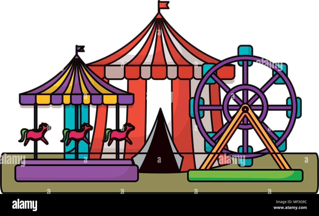circus carnival design with circus tent with carousel and ferris wheel ...