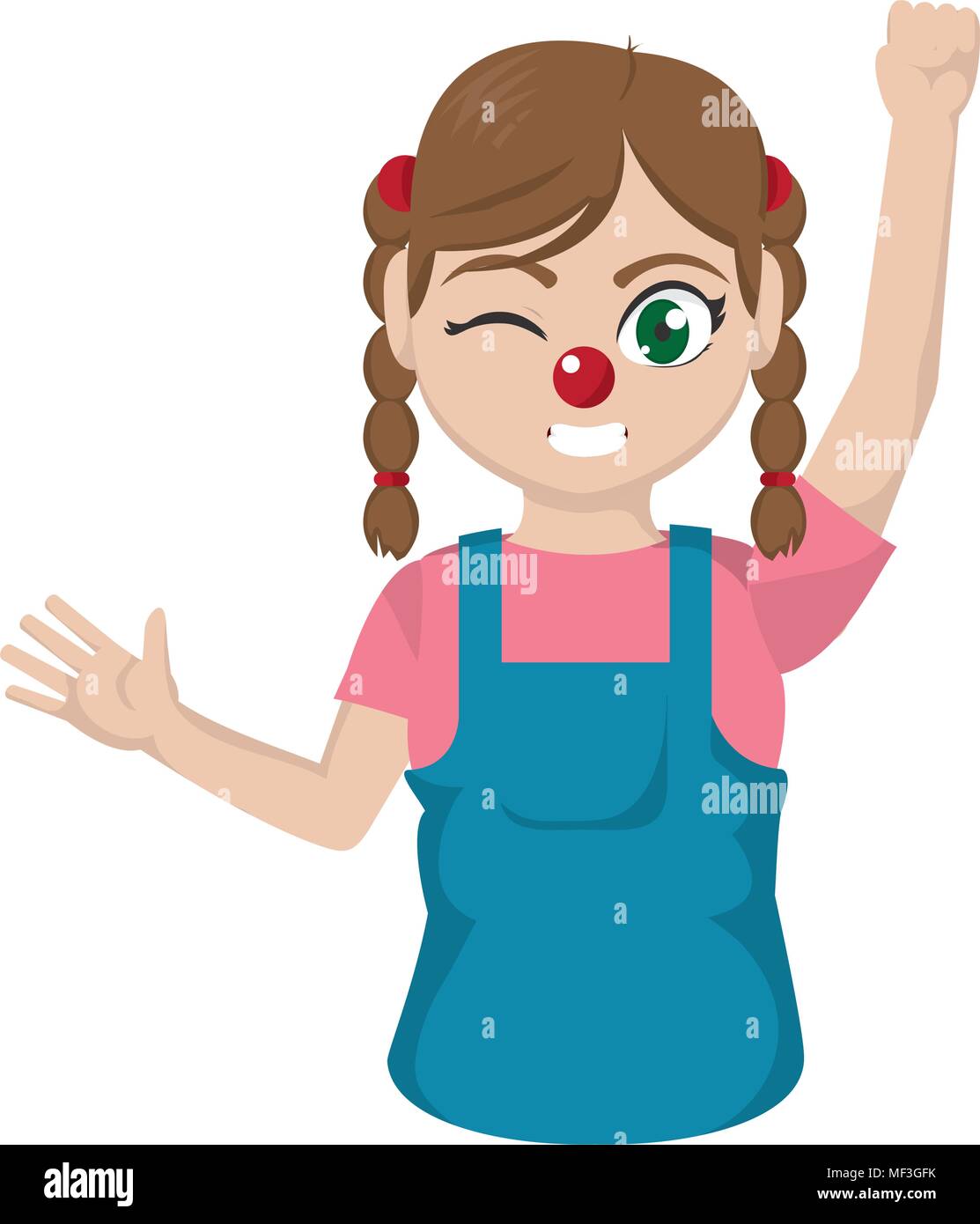 girl with blouse inside overalls and clown nose vector illustration ...