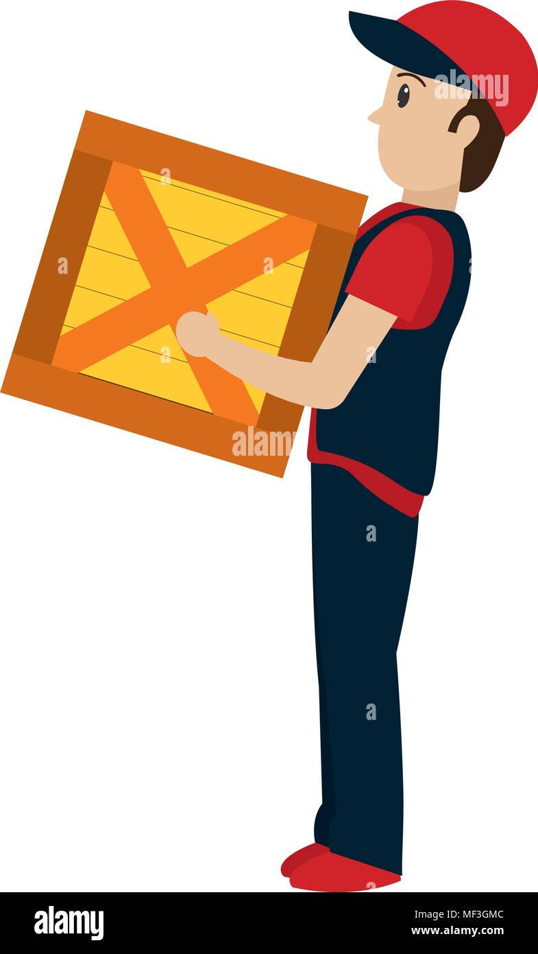 delivery man with wood box package vector illustration Stock Vector ...