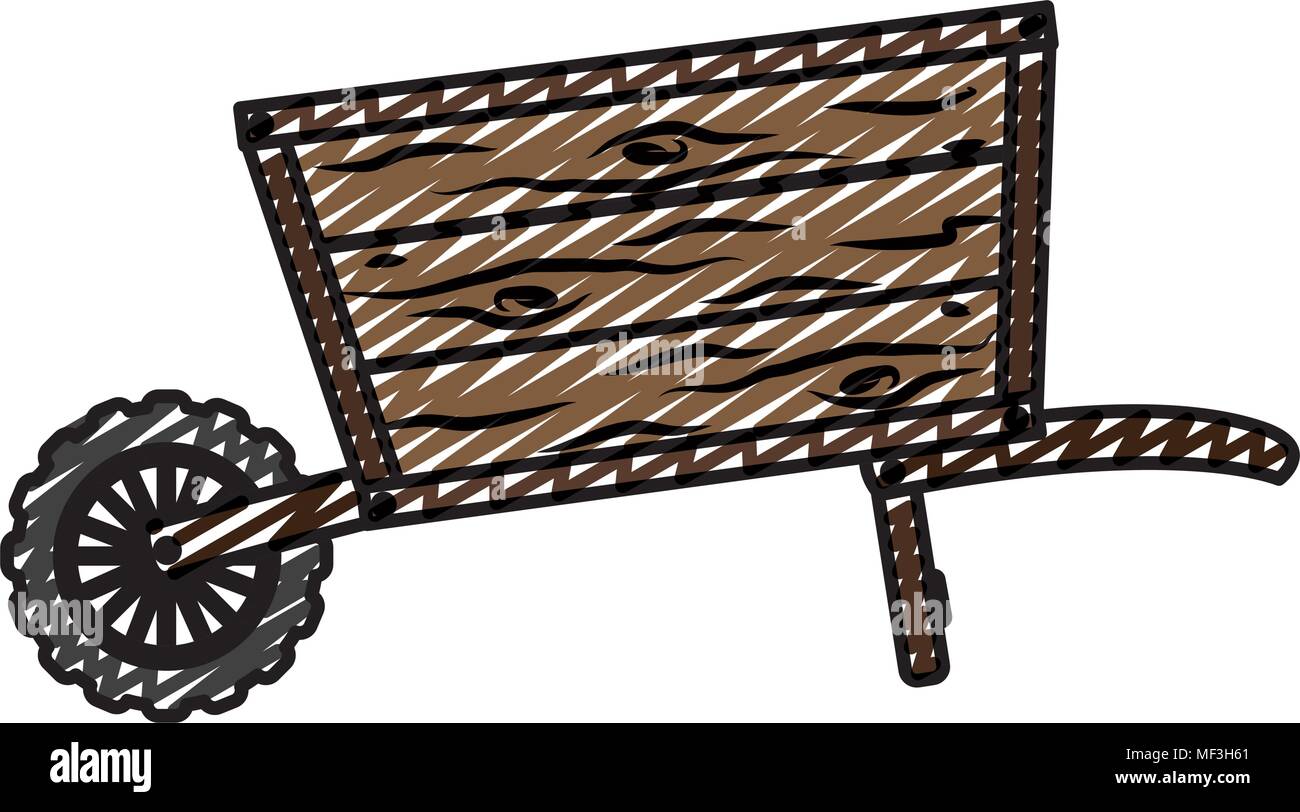 doodle handcart vehicle to cargo transportation design vector ...