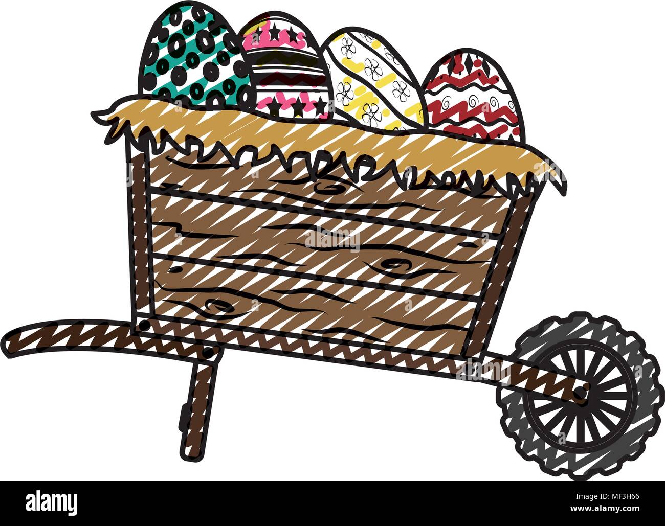 doodle eggs easter decoration inside handcart transport vector ...