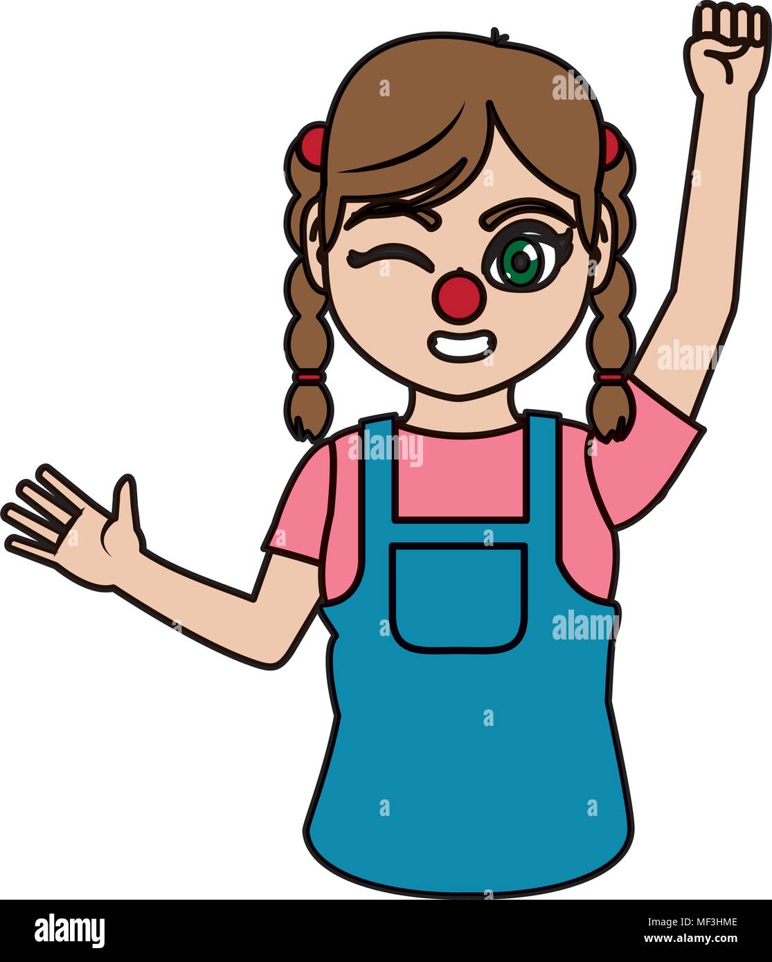 color girl with blouse inside overalls and clown nose vector ...