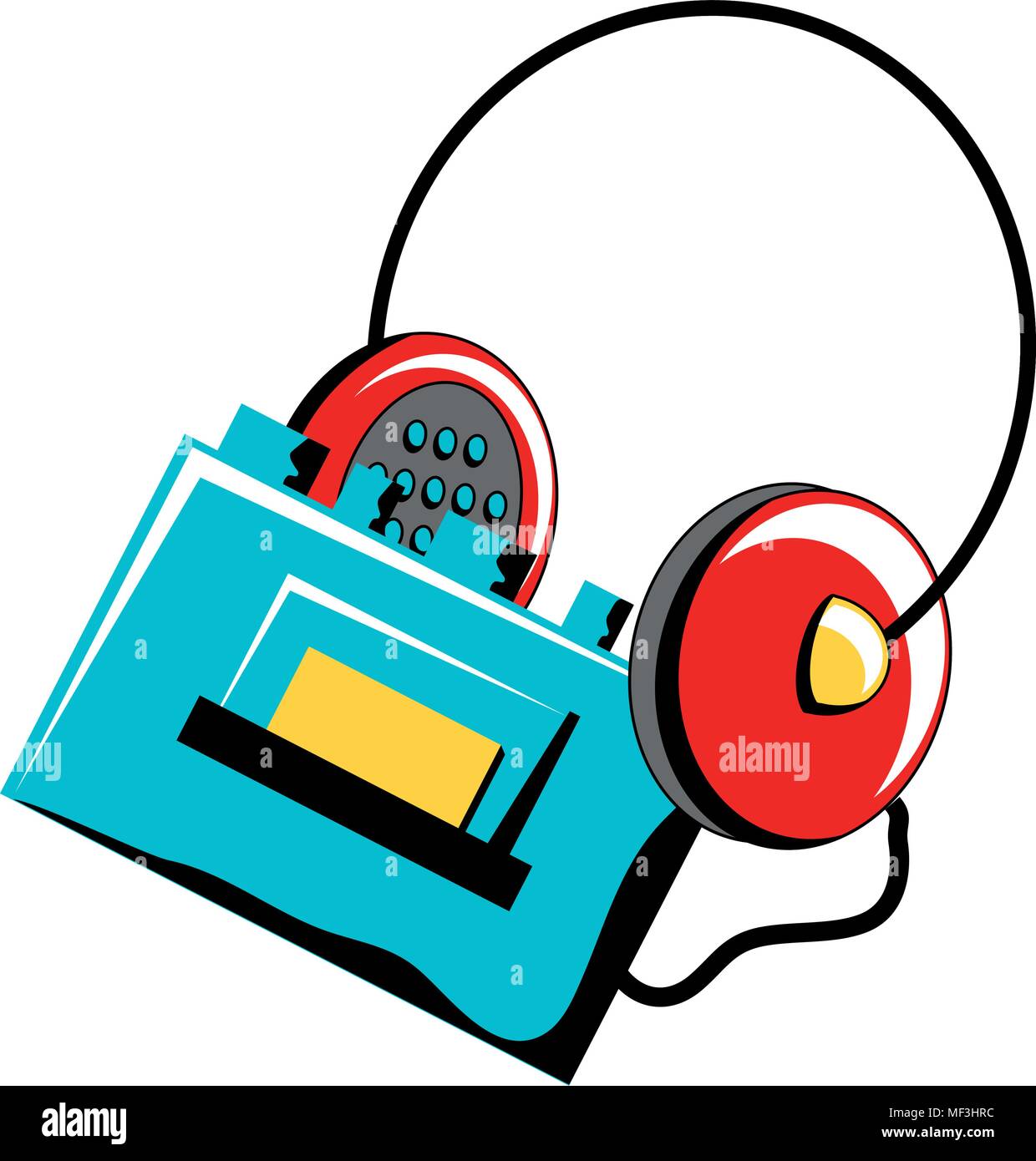 retro music player and headphones icon over white background, vector ...