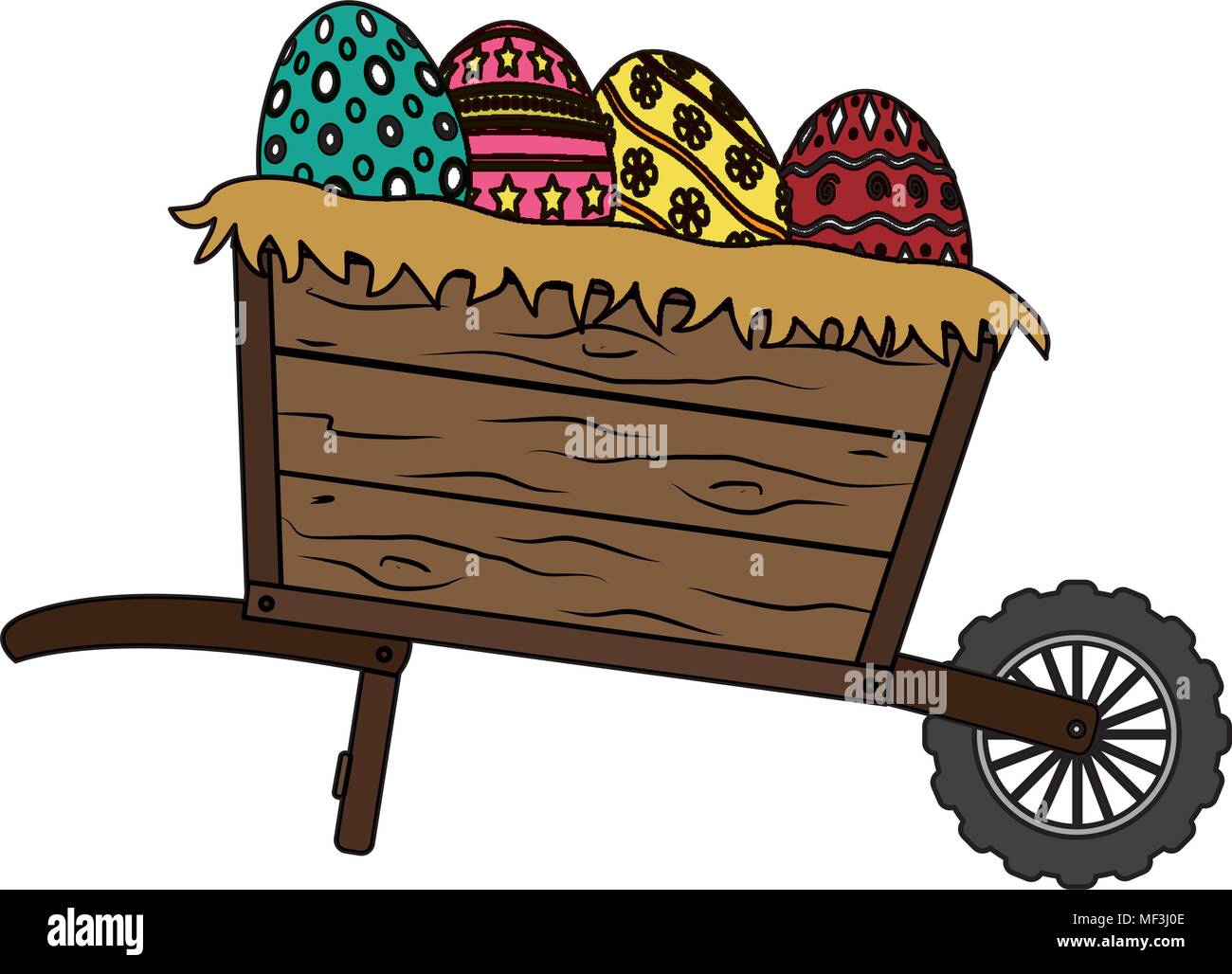 color eggs easter decoration inside handcart transport vector ...