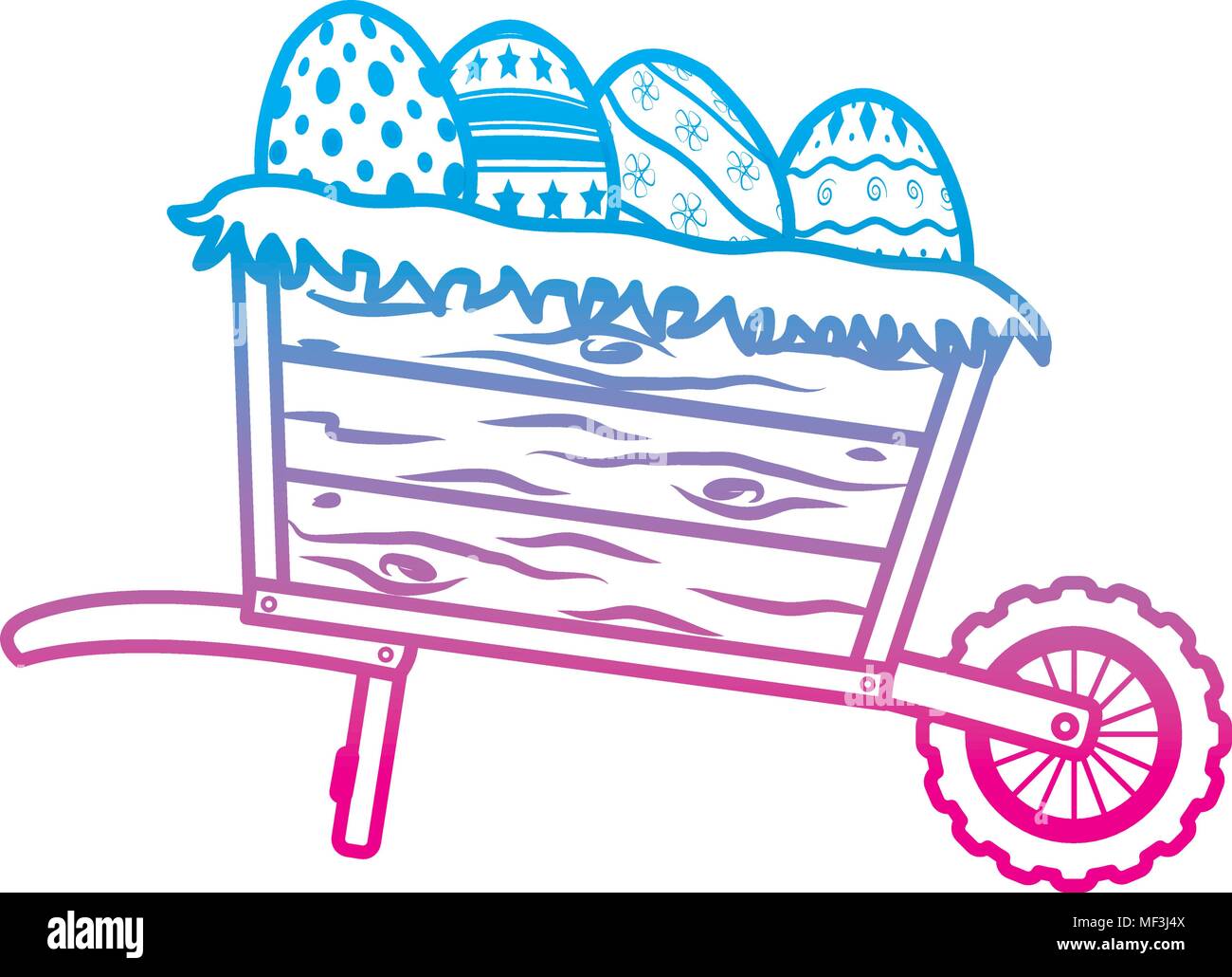 degraded line eggs easter decoration inside handcart transport vector ...
