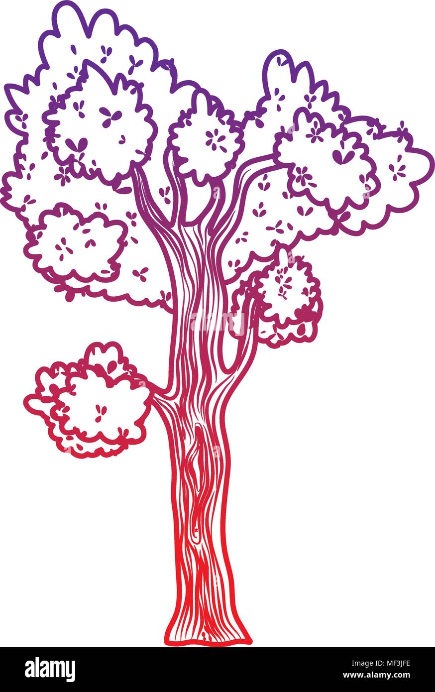 degraded line tropical tree with branches leaves design vector ...