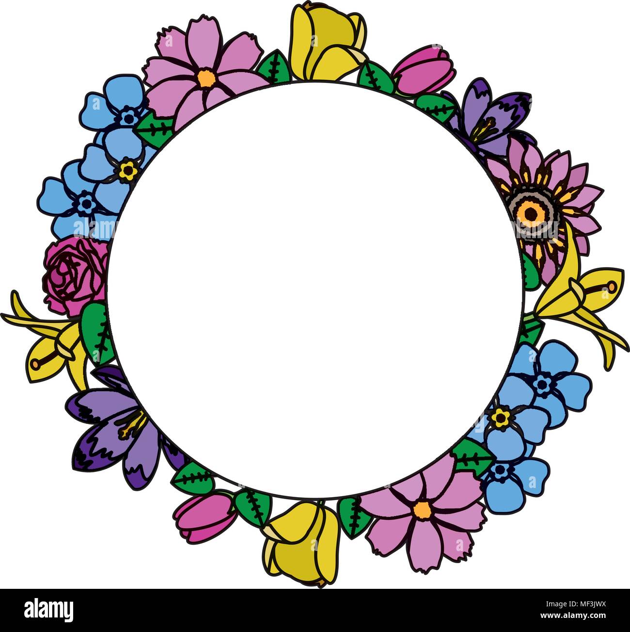 color circle cute flowers with beautiful petals vector illustration ...