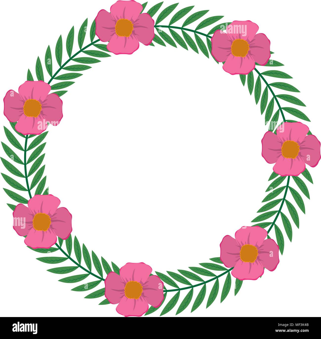 circle rustic branch with leaves and flowers vector illustration Stock ...