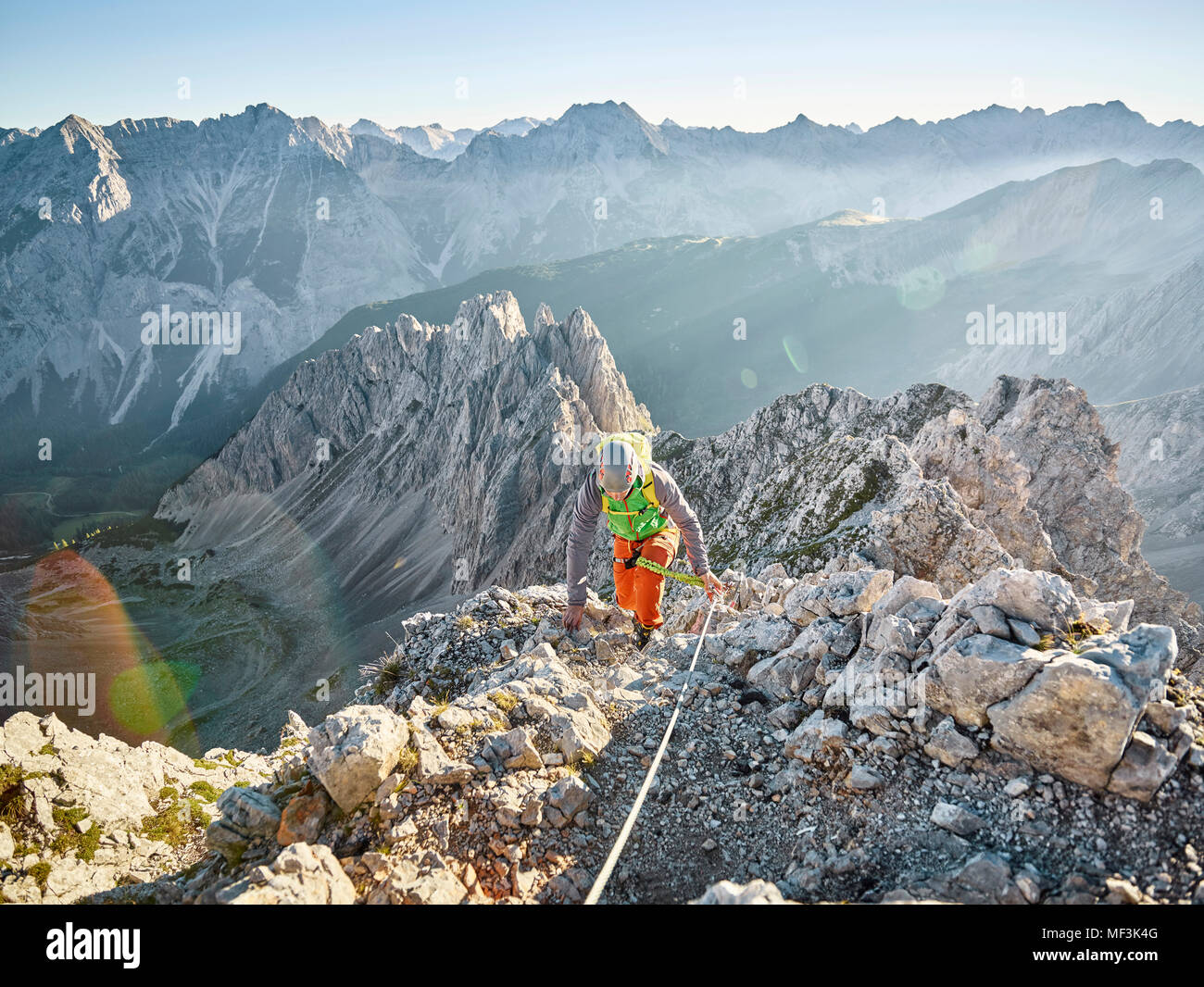 Austria, Tyrol, Innsbruck, mountaineer at Nordkette via ferrata Stock ...