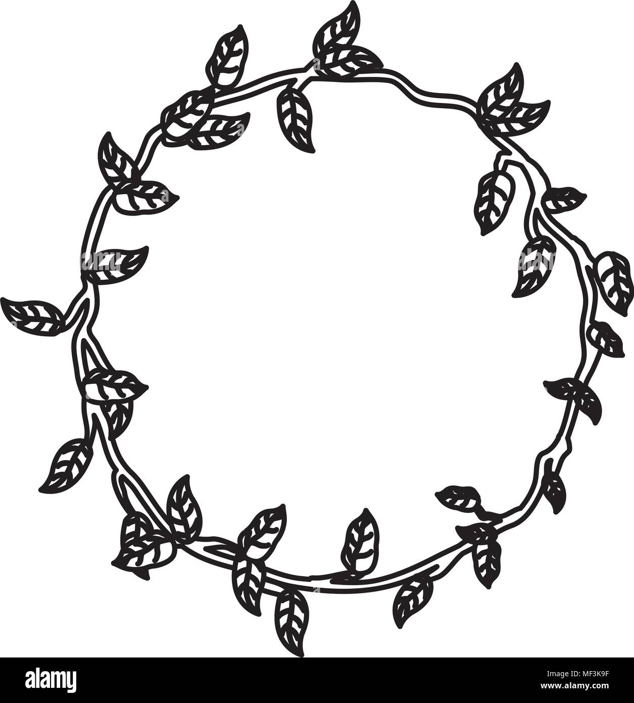 line circle rustic branch with nature leaves vector illustration Stock ...