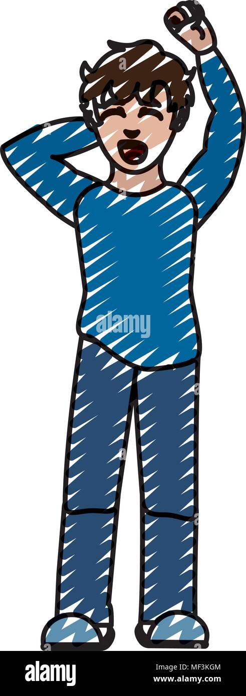doodle man waking up with pijama and yawning vector illustration Stock ...