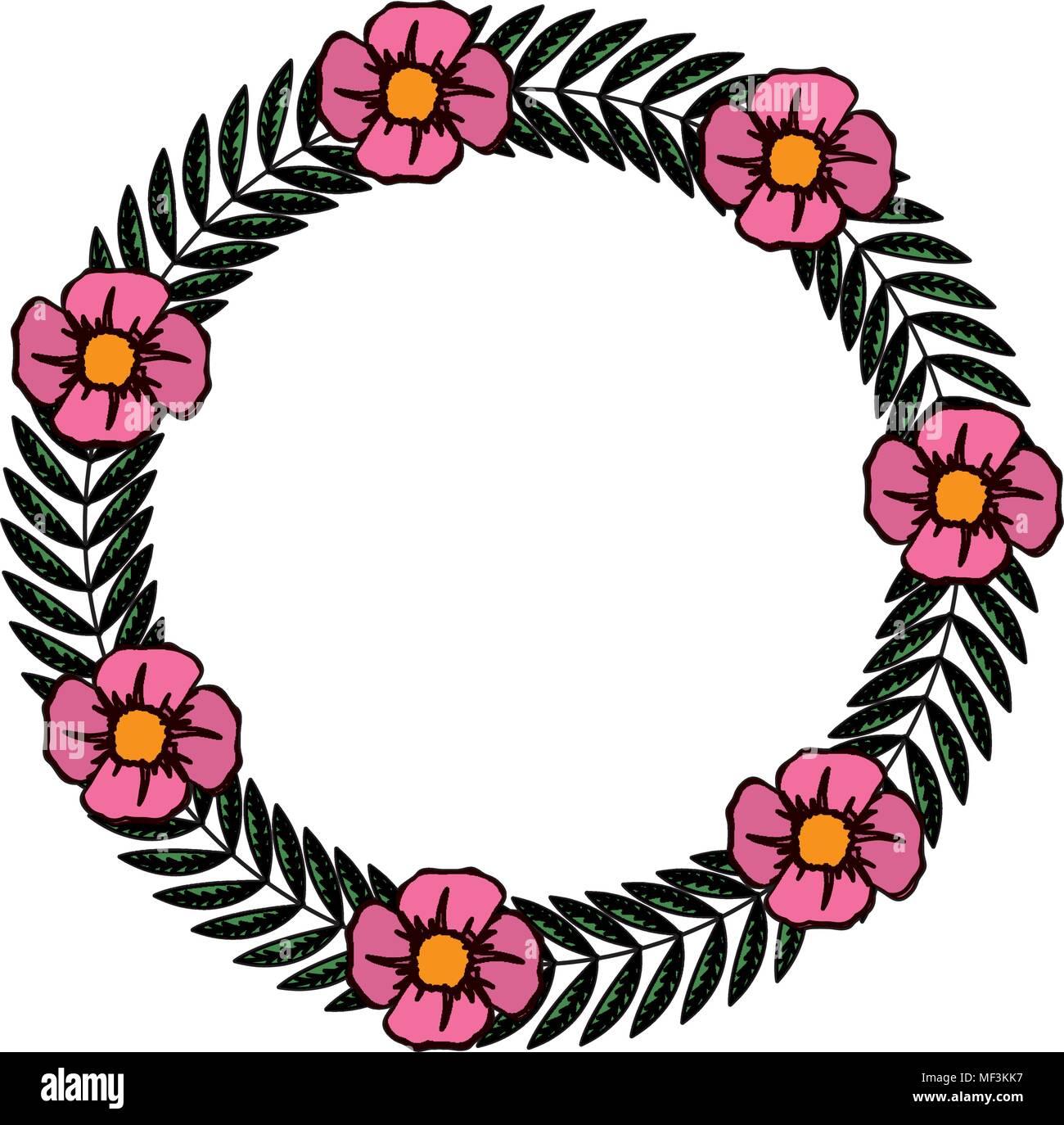 color circle rustic branch with leaves and flowers vector illustration ...