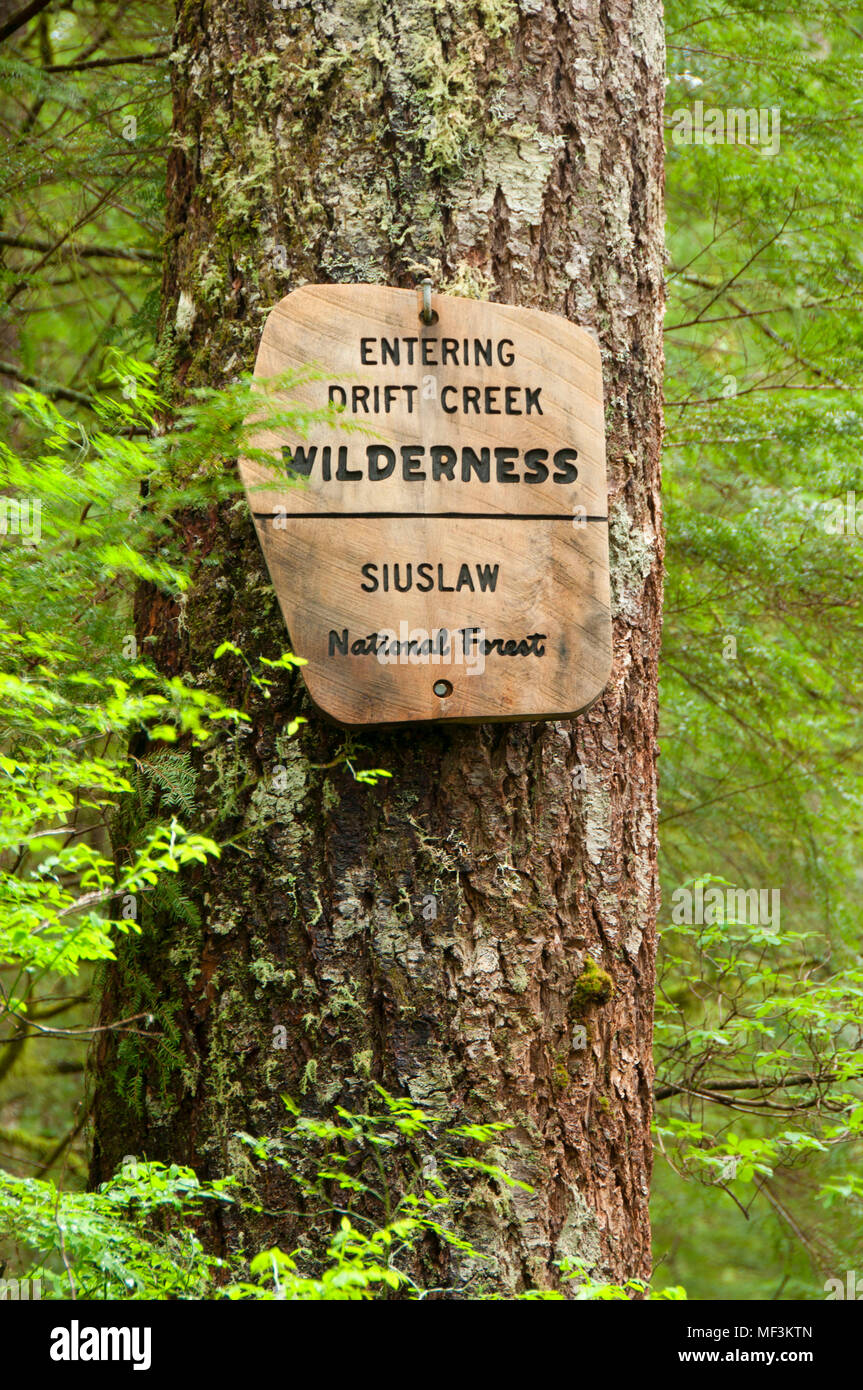 Wilderness sign, Drift Creek Wilderness, Siuslaw National Forest ...