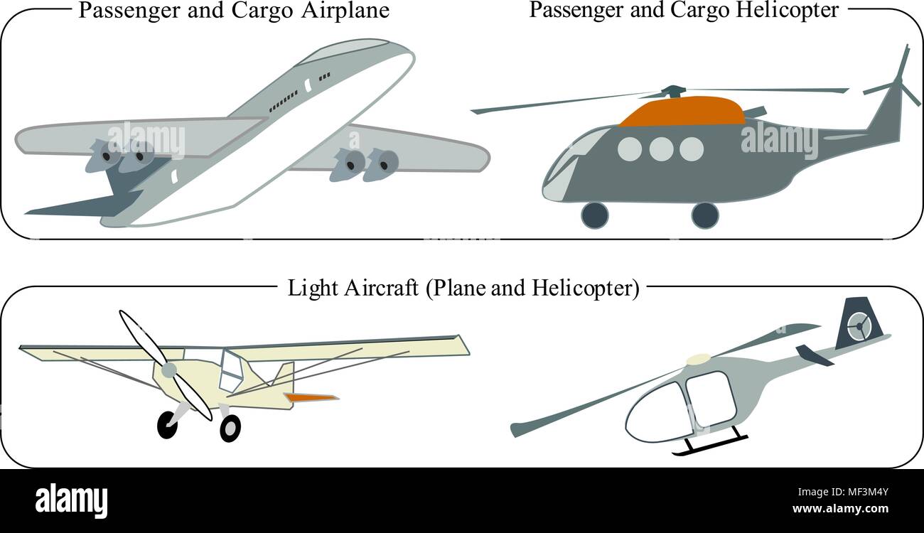 Airplanes and helicopters passenger and cargo icons Stock Vector Image ...