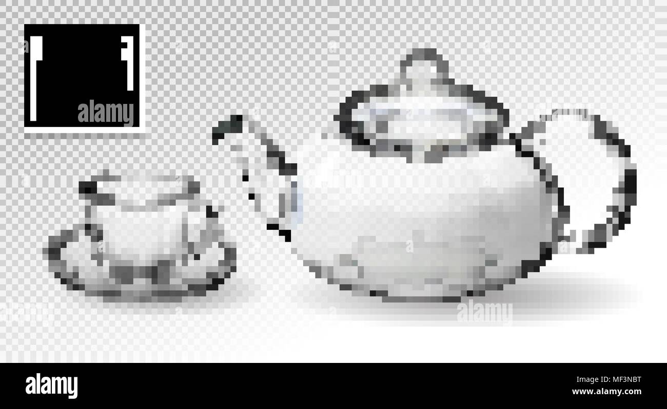Vector set empty glass tea cups with teapot isolated on transparent ...