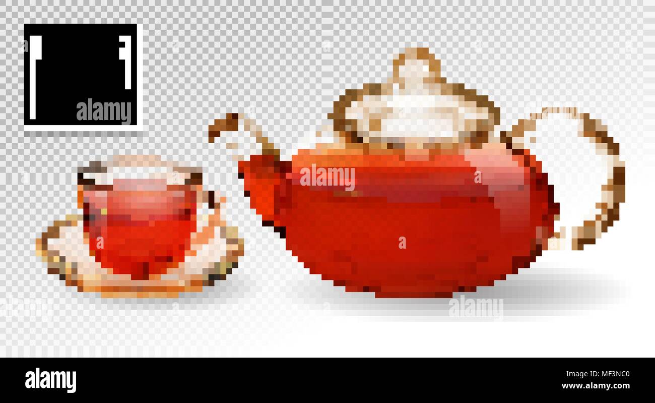 Vector glass teapot and cup with tea isolated on transparent background ...