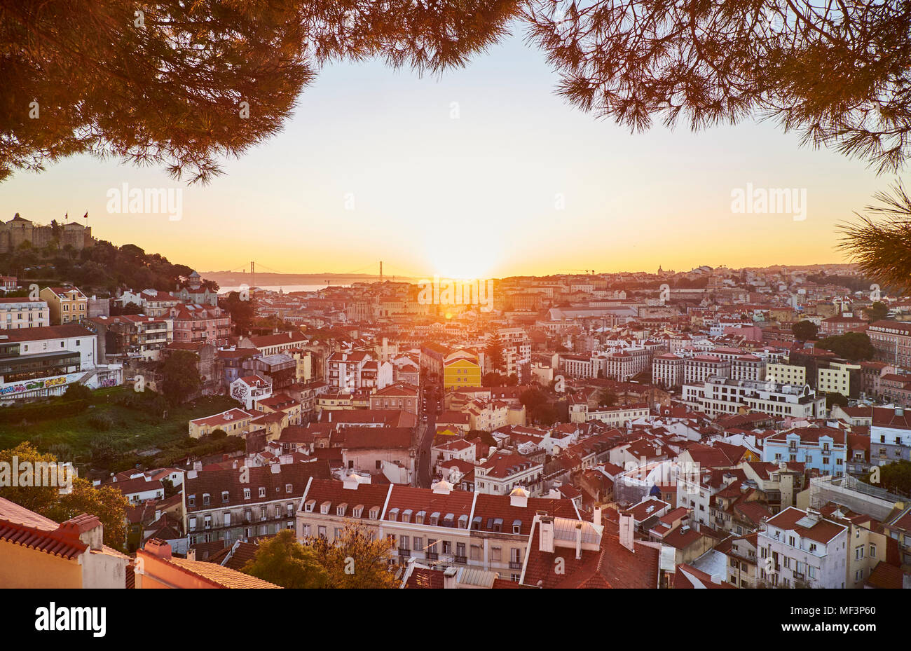 Portugal, Lisbon, View from Miradouro da Igreja da Graca, cityscape at ...