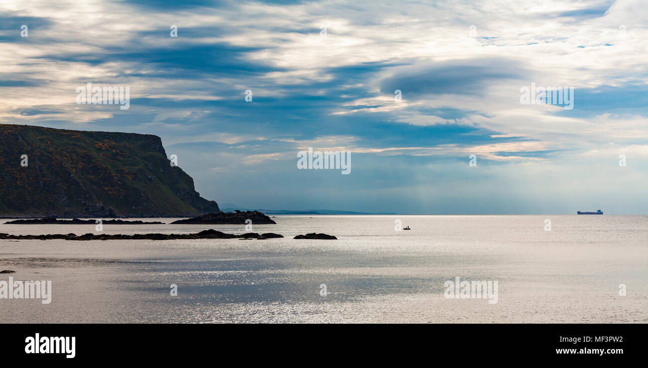 United Kingdom, Scotland, Aberdeenshire, cliff coast, fishing boat and ...