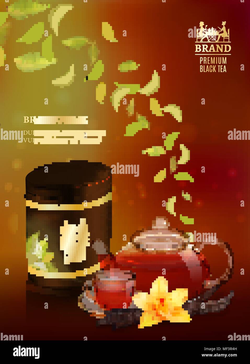 Tea advertising flyer, poster or banner template. Black tea ad, with ...