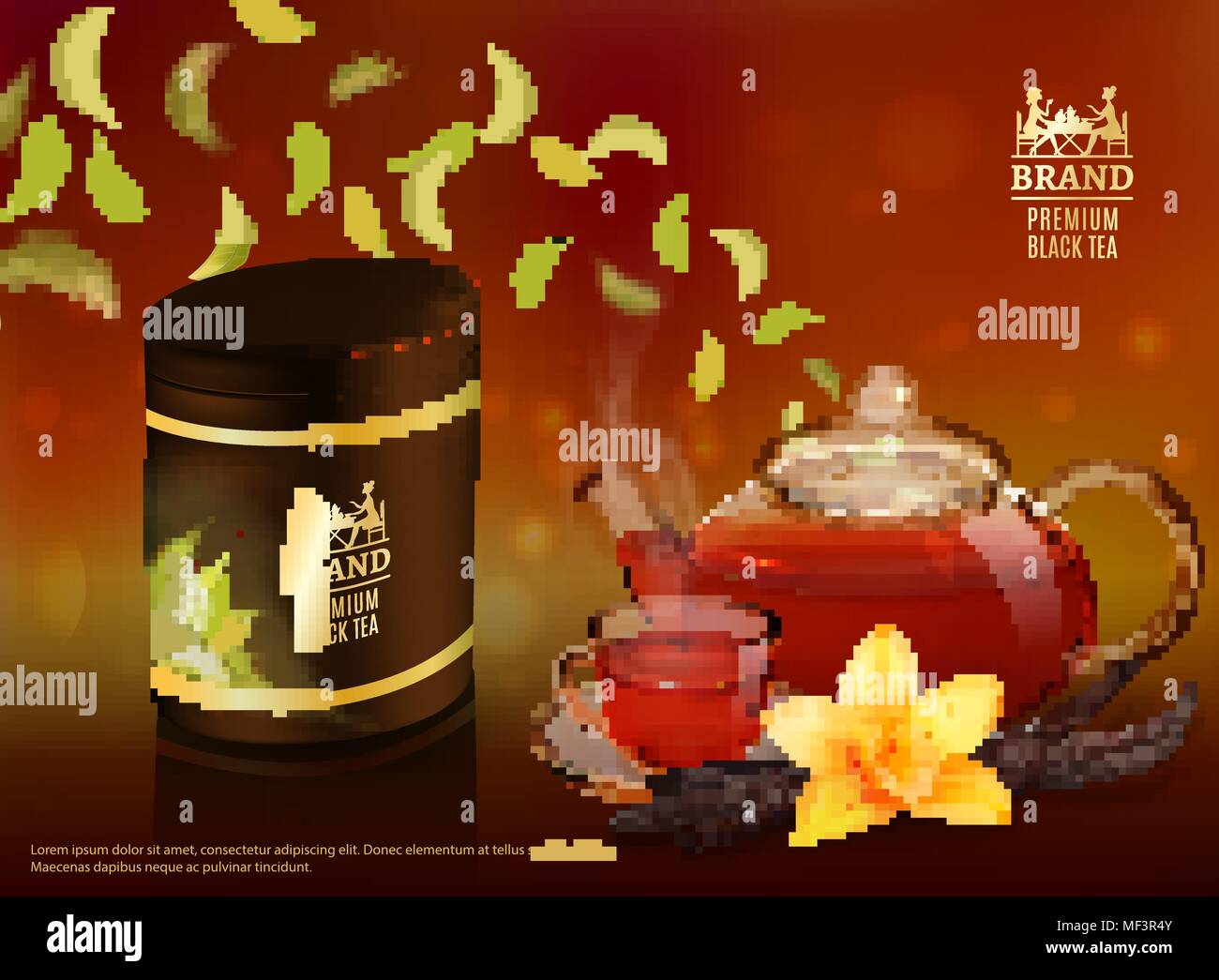 Tea advertising flyer, poster or banner template. Black tea ad, with ...