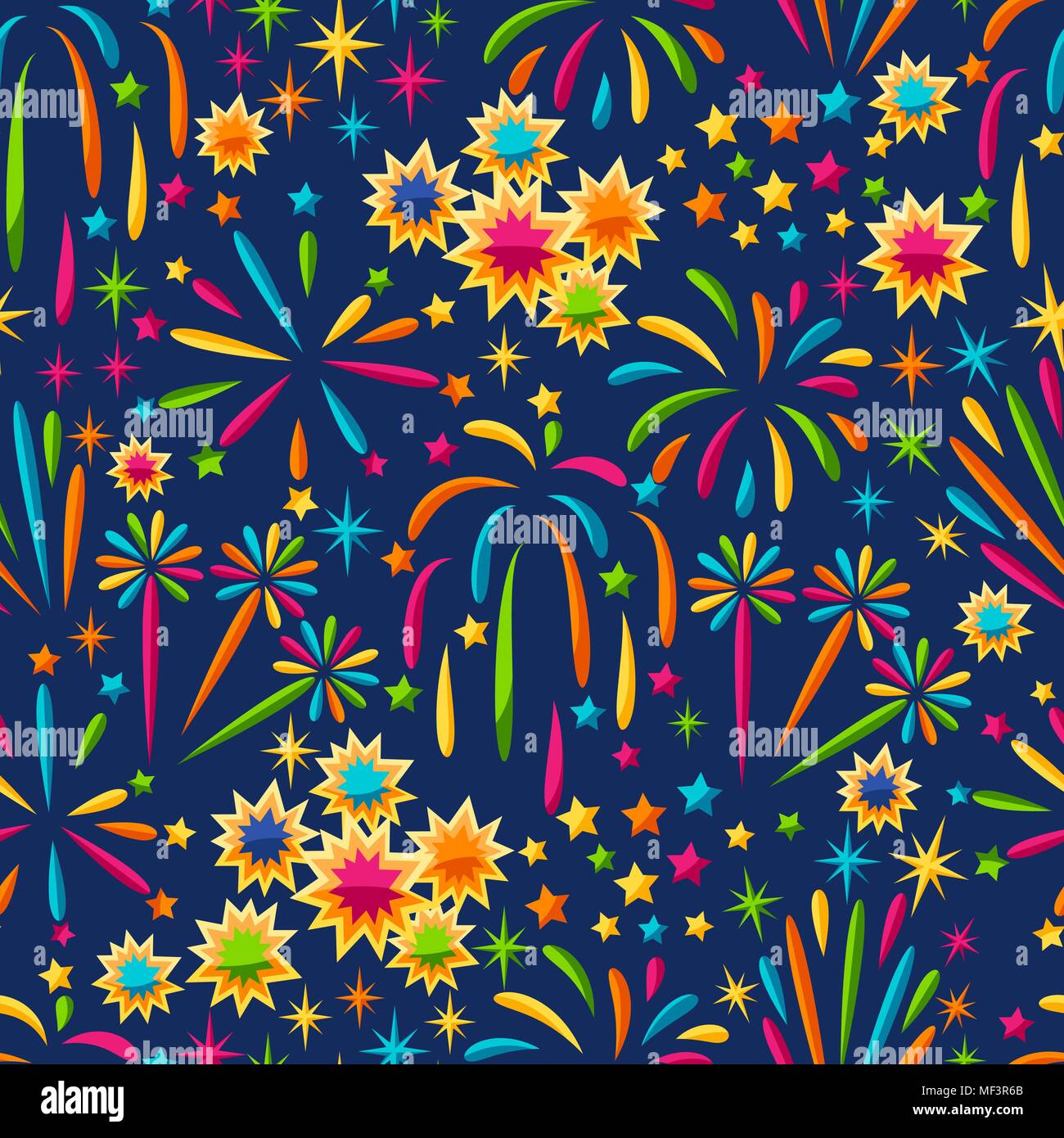 Seamless pattern with bright colorful fireworks and salute Stock Vector ...