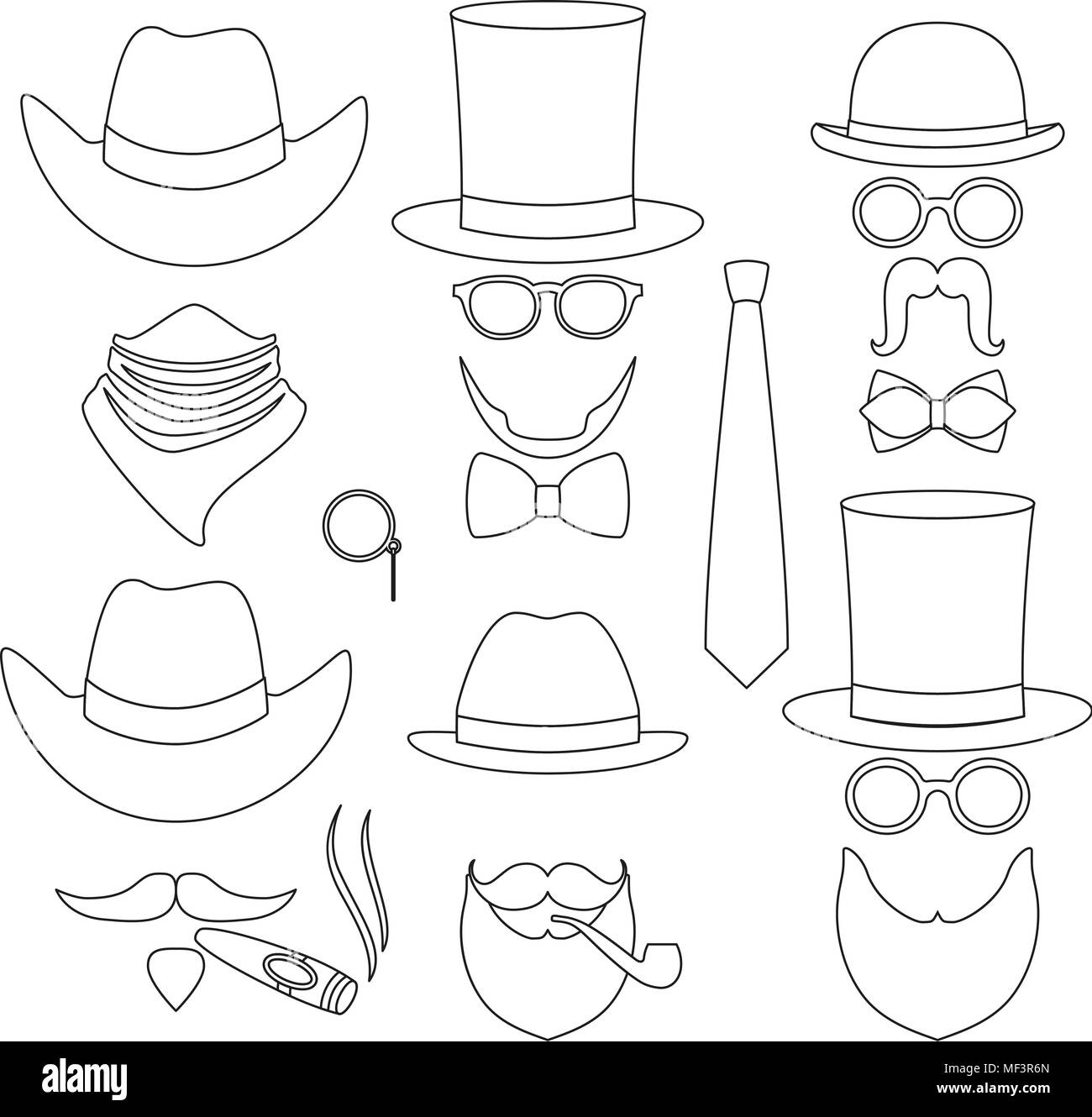 Line art black and white 6 man avatar element set Stock Vector Image ...