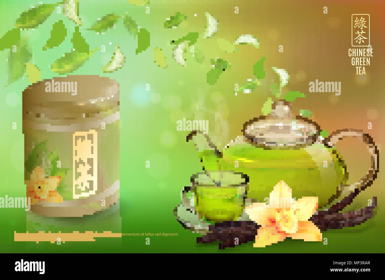 Tea advertising flyer, poster or banner template. Green tea ad, with ...