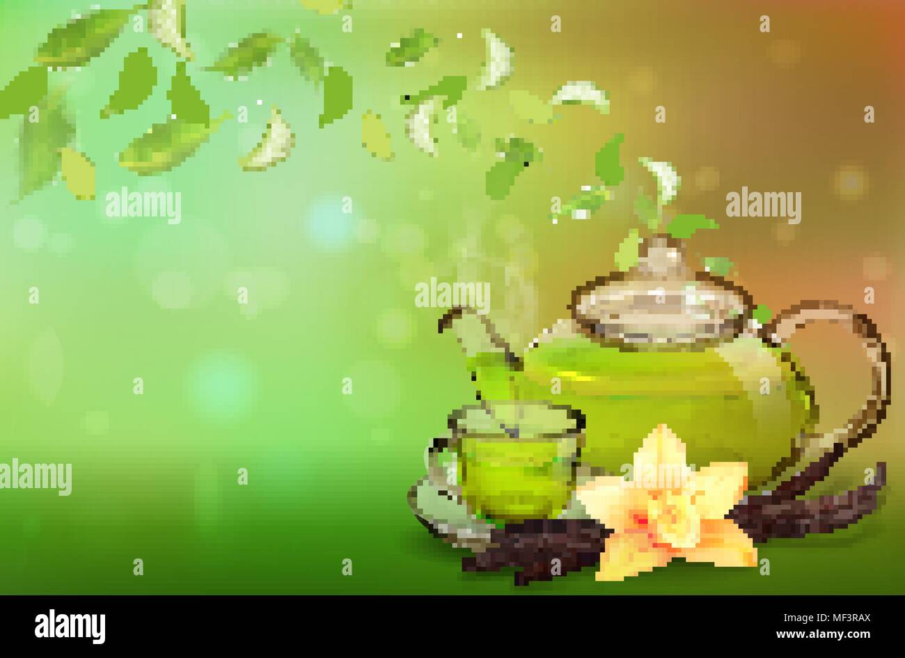 Tea advertising flyer, poster or banner template. Green tea ad, with ...