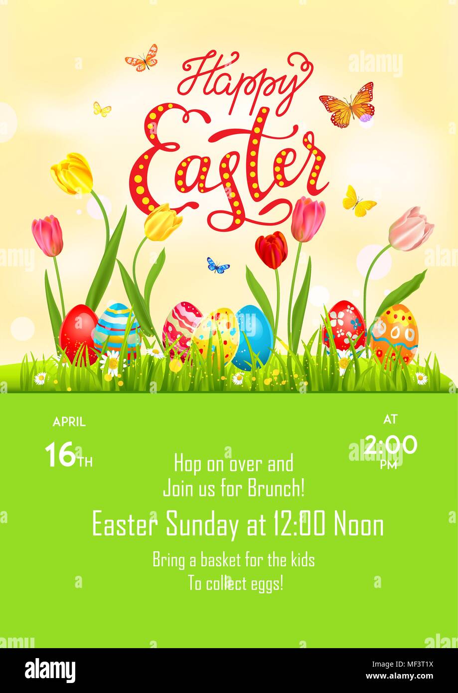 Bright Easter eggs on a grass. Easter holiday background for design ...