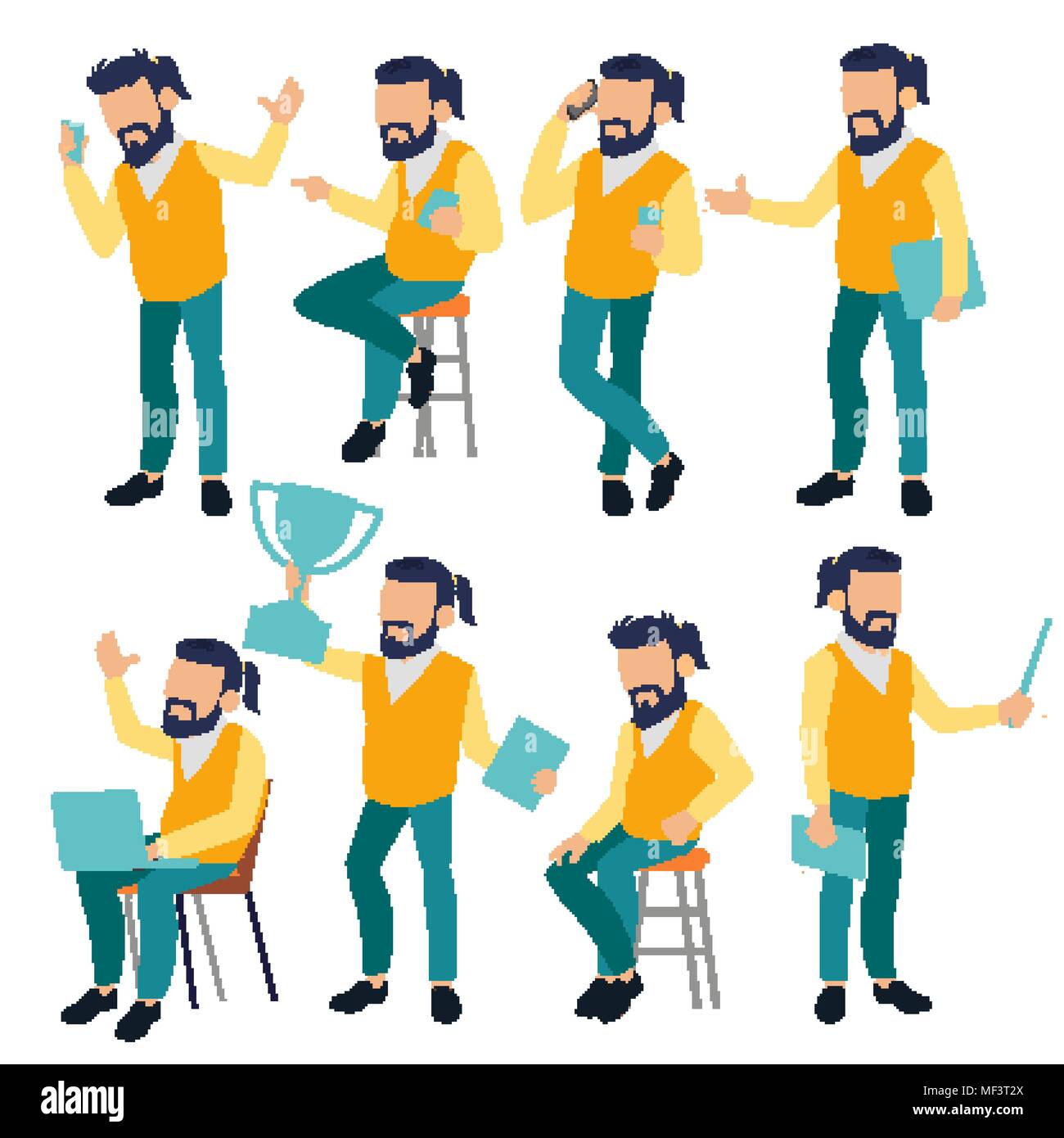 Man Set Vector. Modern Gradient Colors. People Different Poses ...