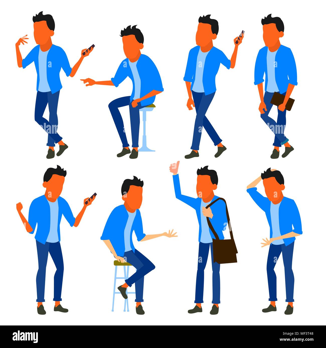 Man Set Vector. Modern Gradient Colors. People Different Poses ...