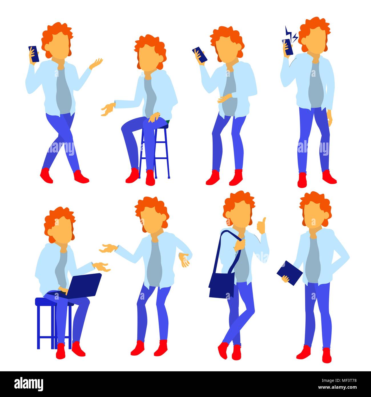 Man Set Vector. Modern Gradient Colors. People Different Poses ...