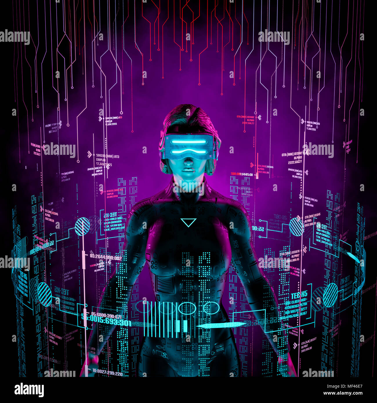 Virtual data explorer woman / 3D illustration of female figure ...