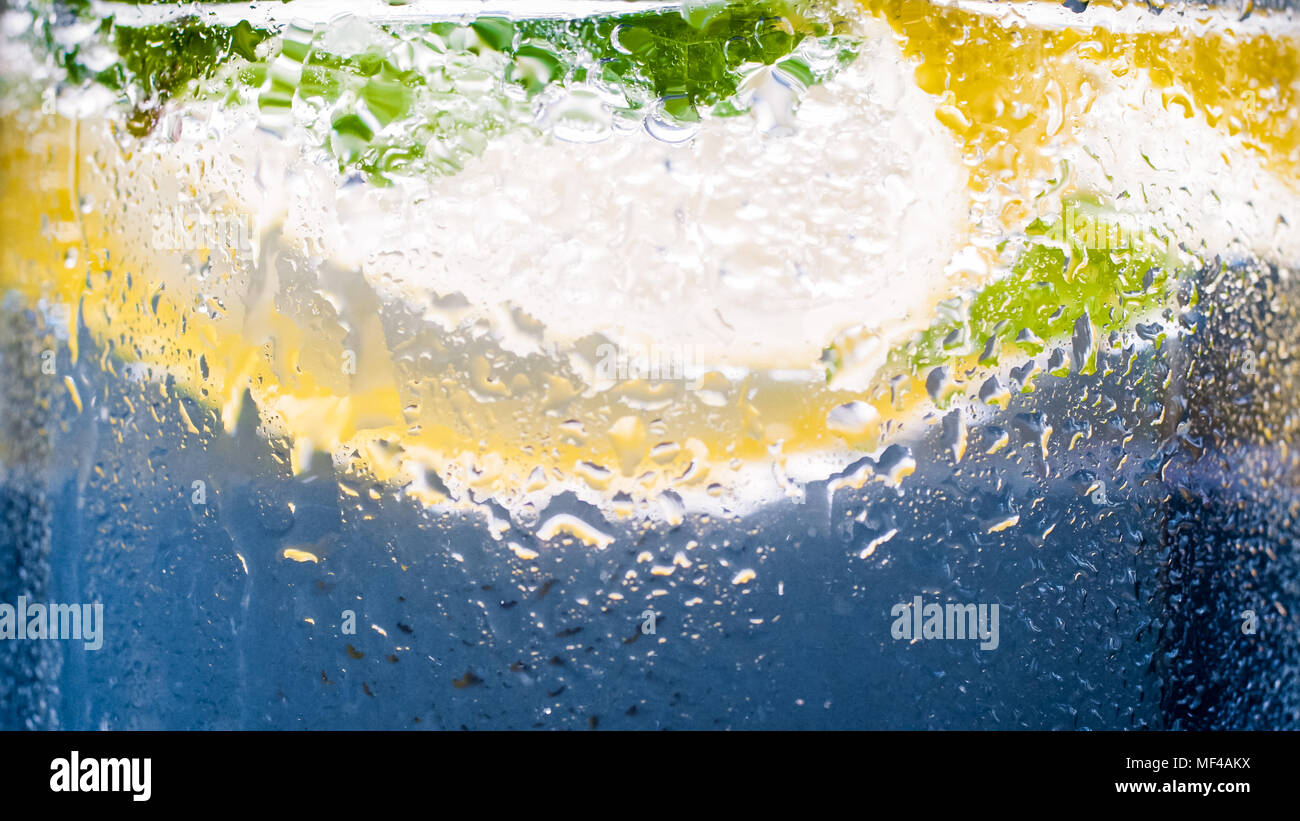 Closeup photo of water droplets on misted glass of cold lemonade Stock ...