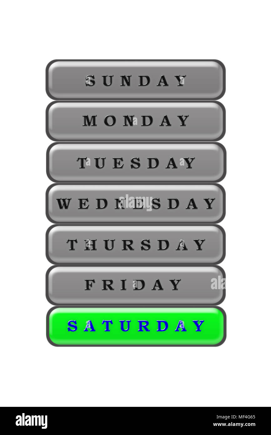 Among the list of days of the week on a green background blue ...